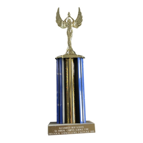 Accents | Vintage Trophy Tall Gold Blue White Marble Base Replaceable ...
